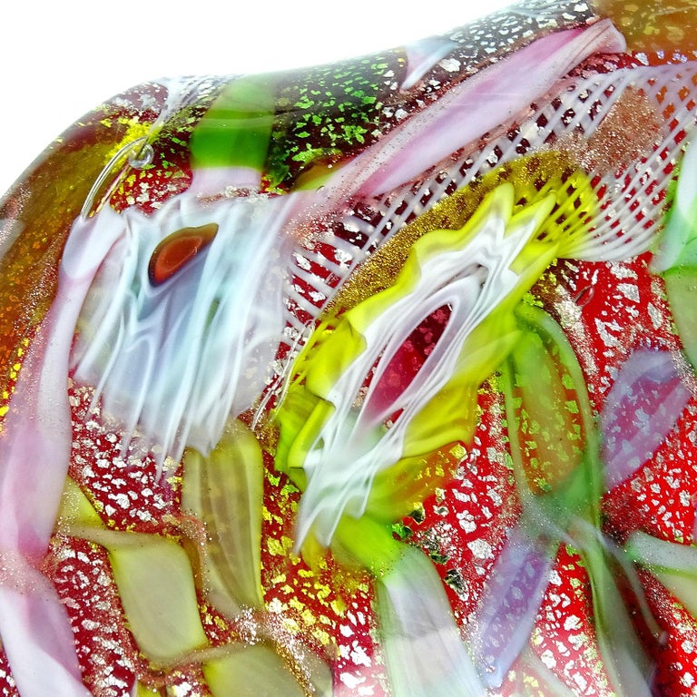 A.Ve.M. Murano Red Millefiori Flower Silver Flecks Ribbon Italian Art ...
