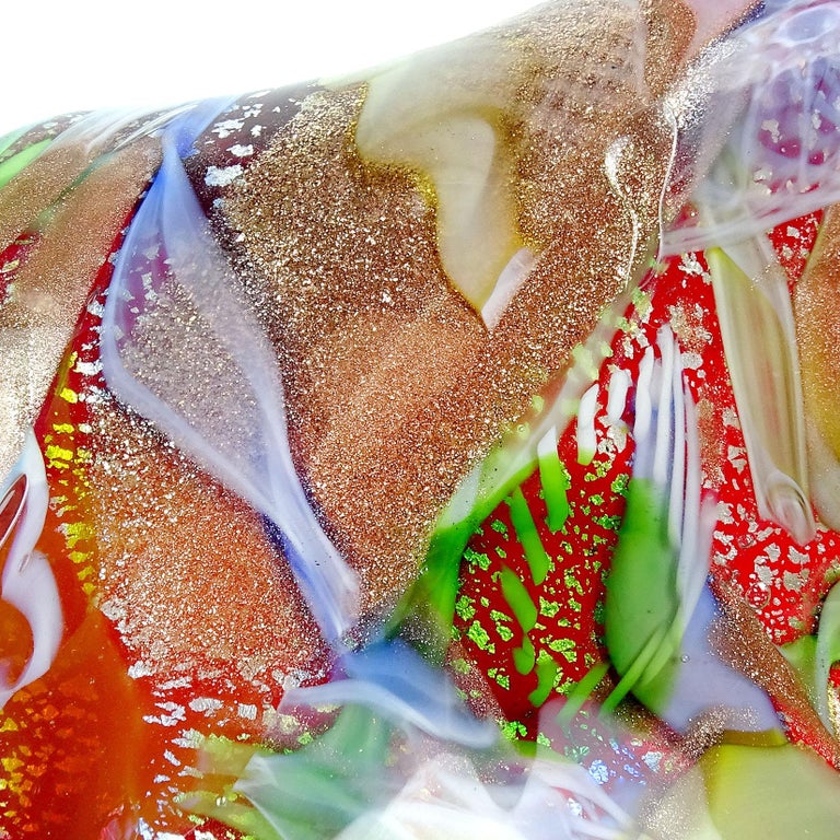 A.Ve.M. Murano Red Millefiori Flower Silver Flecks Ribbon Italian Art ...