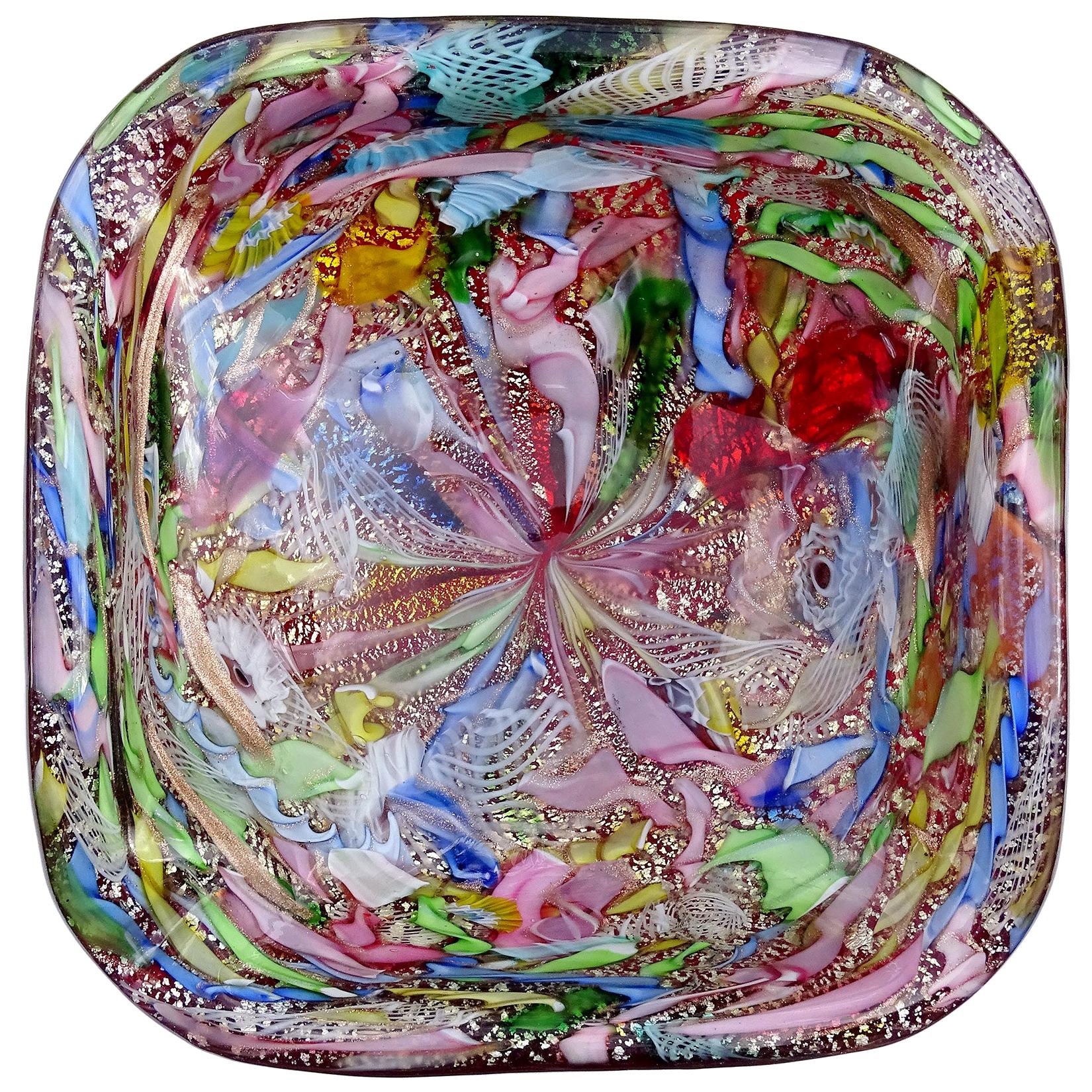 A.Ve.M. Murano Red Millefiori Flower Silver Flecks Ribbon Italian Art ...