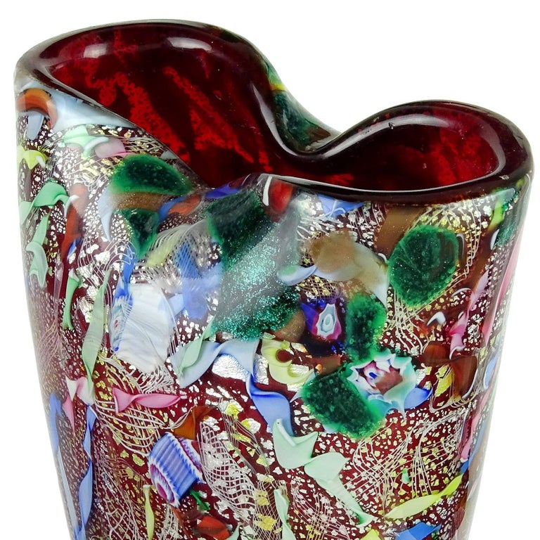 A.Ve.M. Murano Red Millefiori Silver Flecks Ribbon Italian Art Glass ...