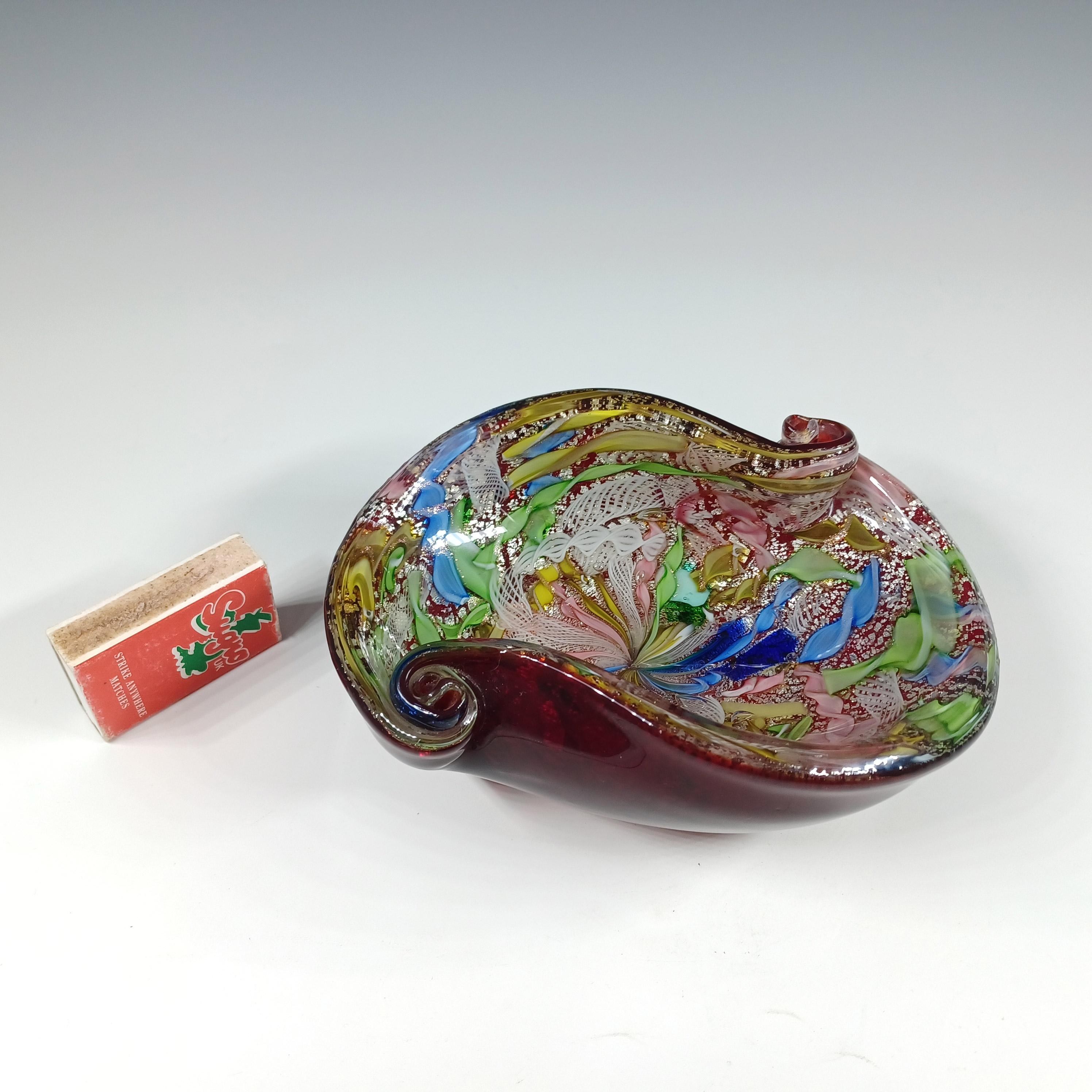 AVEM Murano Zanfirico Bizantino / Tutti Frutti Red Glass Bowl For Sale ...