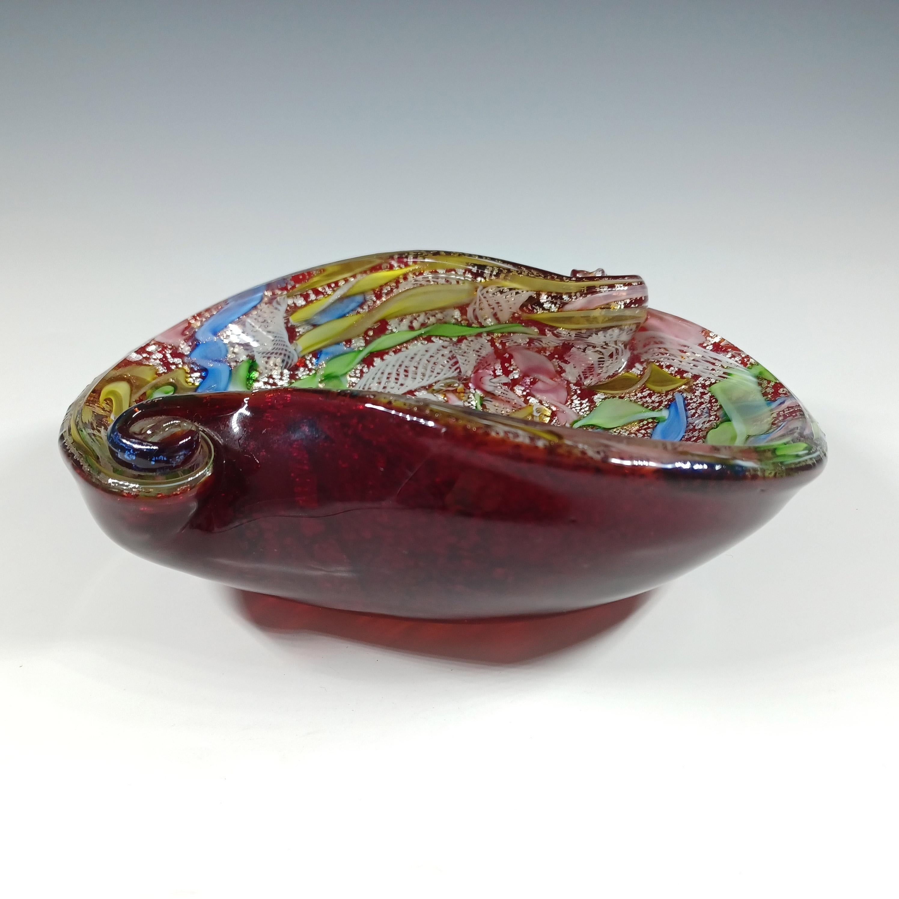 AVEM Murano Zanfirico Bizantino / Tutti Frutti Red Glass Bowl For Sale ...