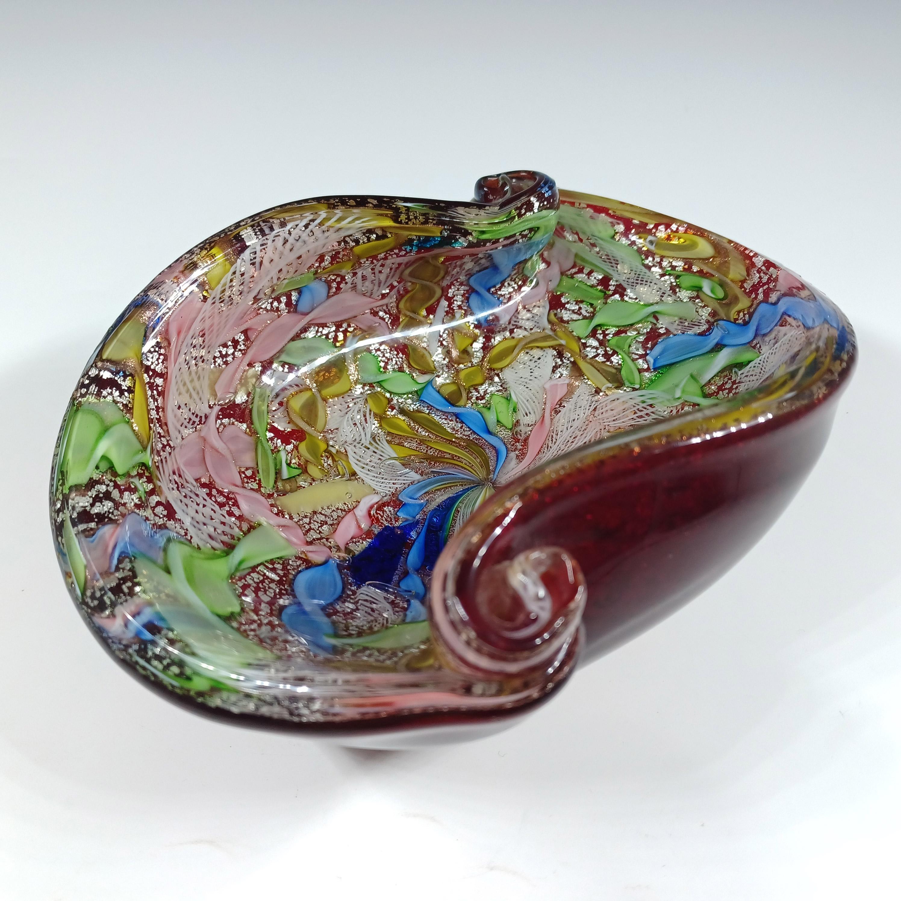 AVEM Murano Zanfirico Bizantino / Tutti Frutti Red Glass Bowl For Sale ...