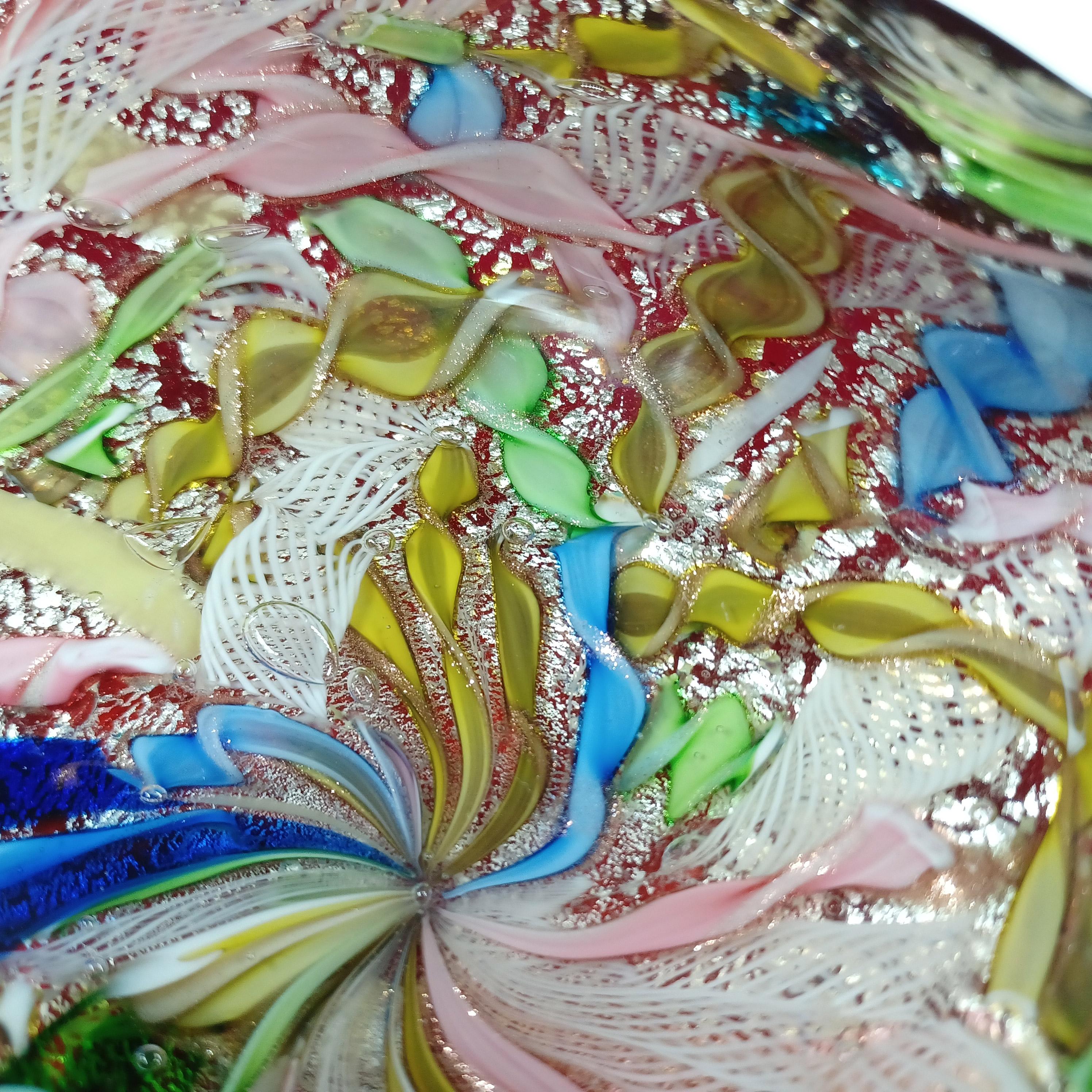 AVEM Murano Zanfirico Bizantino / Tutti Frutti Red Glass Bowl For Sale ...