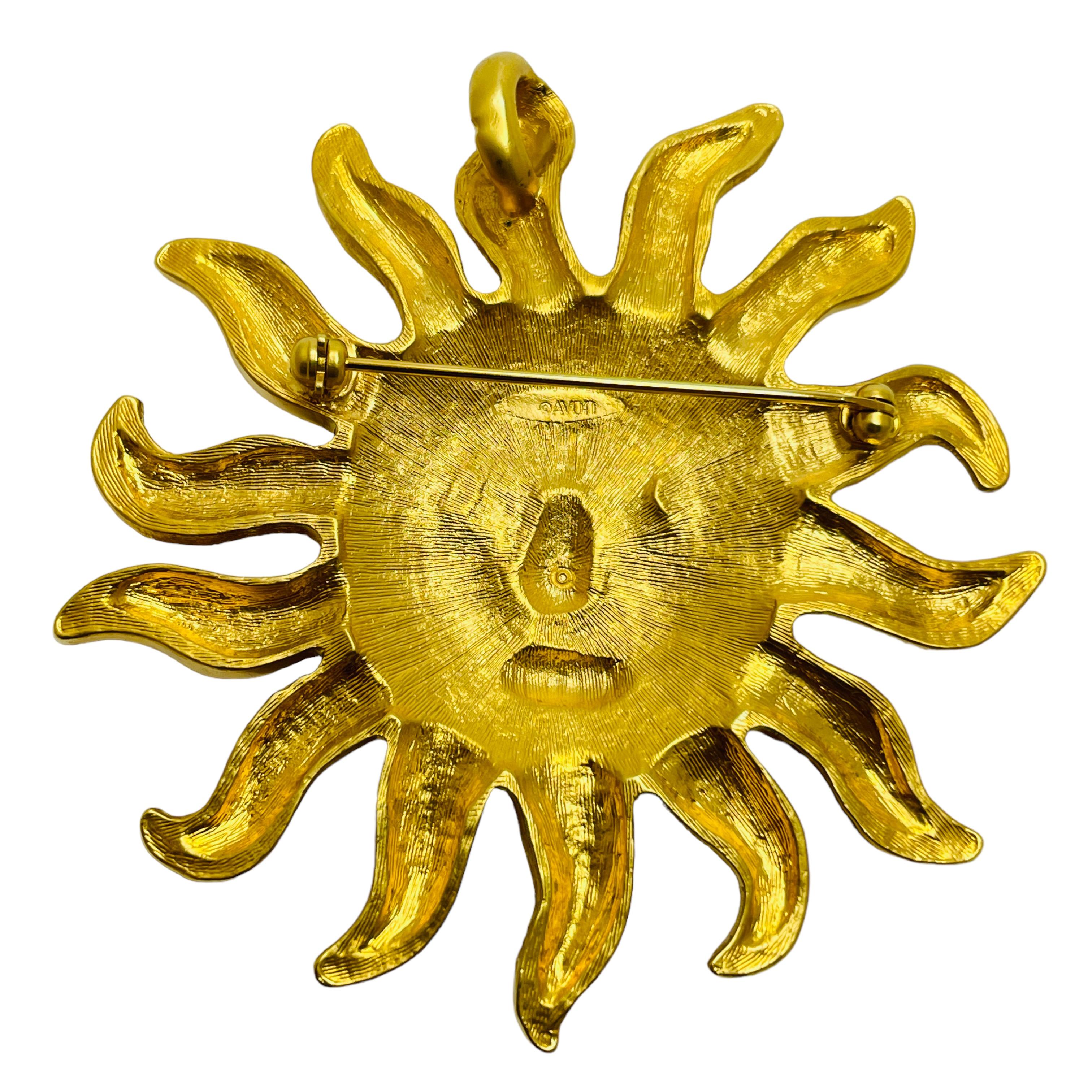 AVON signed vintage matte gold tone rhinestone sun designer runway ...