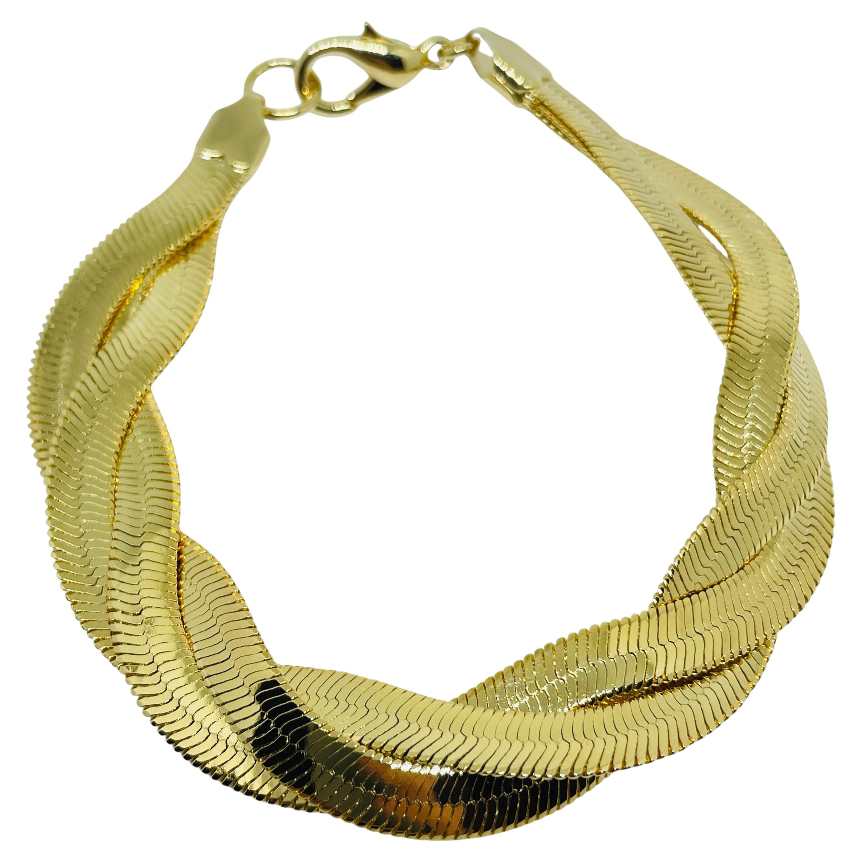AVON vintage gold tone ''BRAIDED HERRINGBONE" chain designer bracelet ...