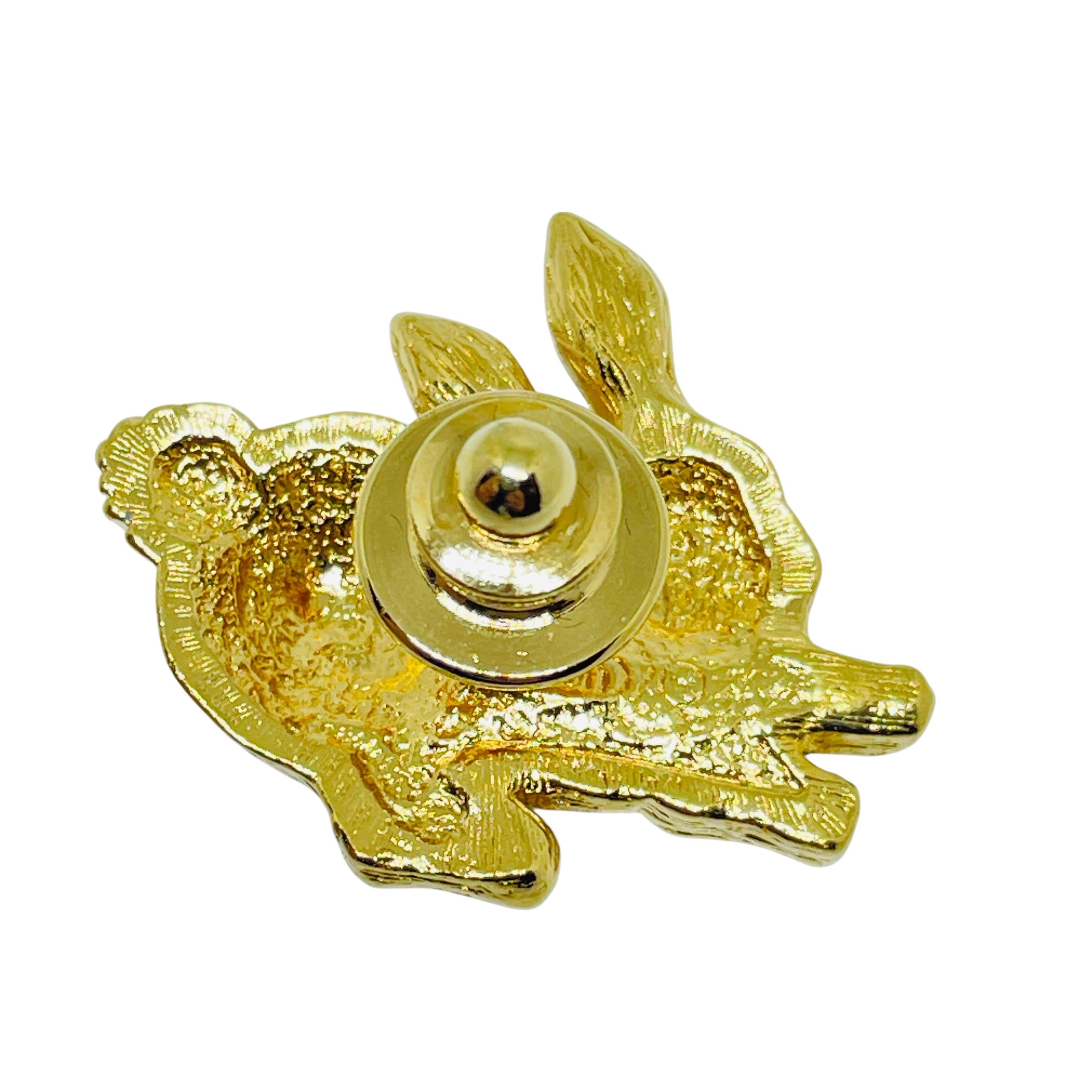 AVON vintage signed gold tone with rhinestones ' BUNNY' pin For Sale at ...