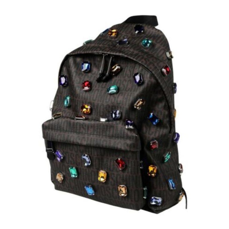 AW15 Moschino Couture Jeremy Scott All Over Colorful Gems Embellished Backpack For Sale at 1stDibs