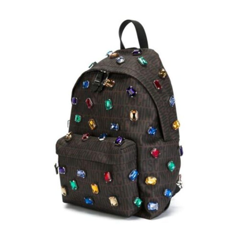 AW15 Moschino Couture Jeremy Scott All Over Colorful Gems Embellished Backpack For Sale at 1stDibs