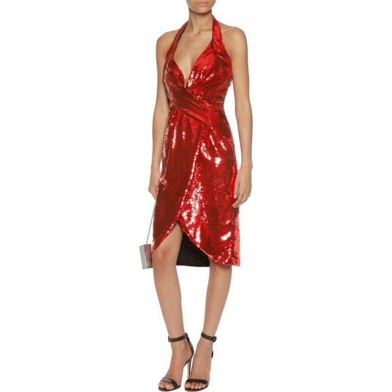 AW15 Moschino Couture Jeremy Scott Red Wrpeffect Sequined Crepe ...