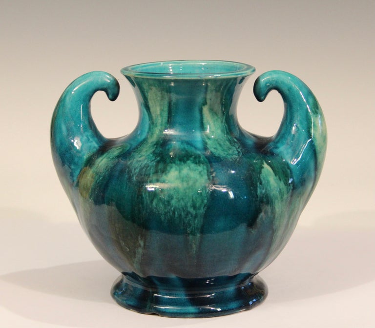 Awaji Pottery Art Deco Japanese Vintage Studio Muscle Vase Blue Green ...