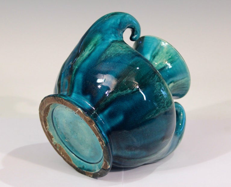 Awaji Pottery Art Deco Japanese Vintage Studio Muscle Vase Blue Green ...