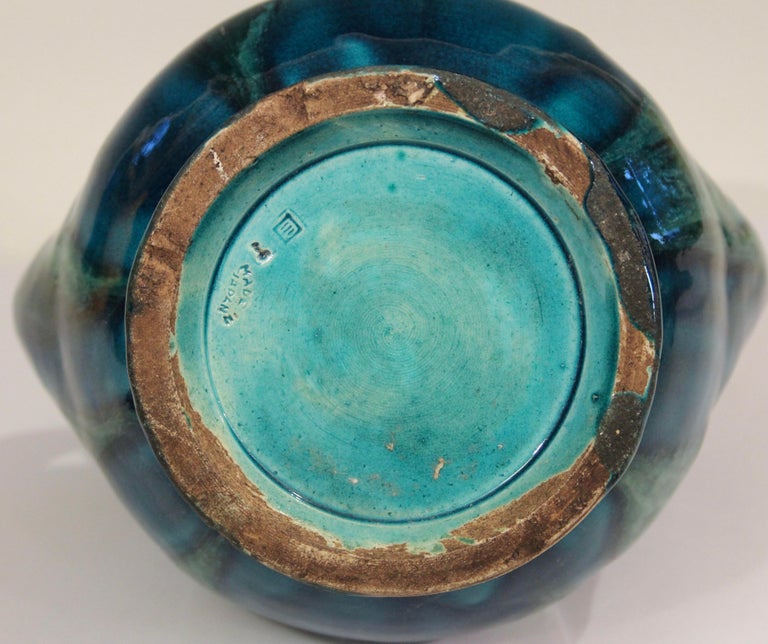 Awaji Pottery Art Deco Japanese Vintage Studio Muscle Vase Blue Green ...