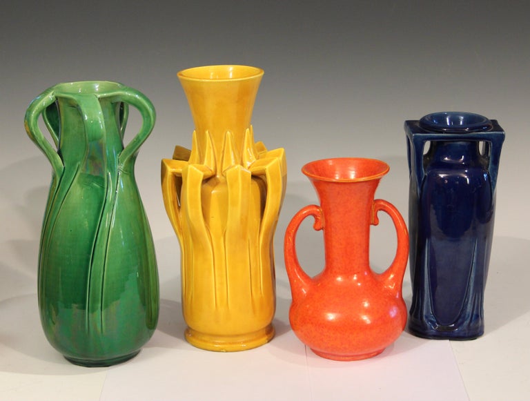 Awaji Pottery Art Deco Japanese Vintage Studio Muscle Vase Blue Green ...