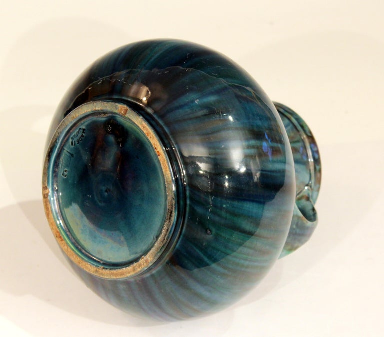 Awaji Pottery Art Deco Japanese Vintage Studio Vase in Blue Flambé Drip ...