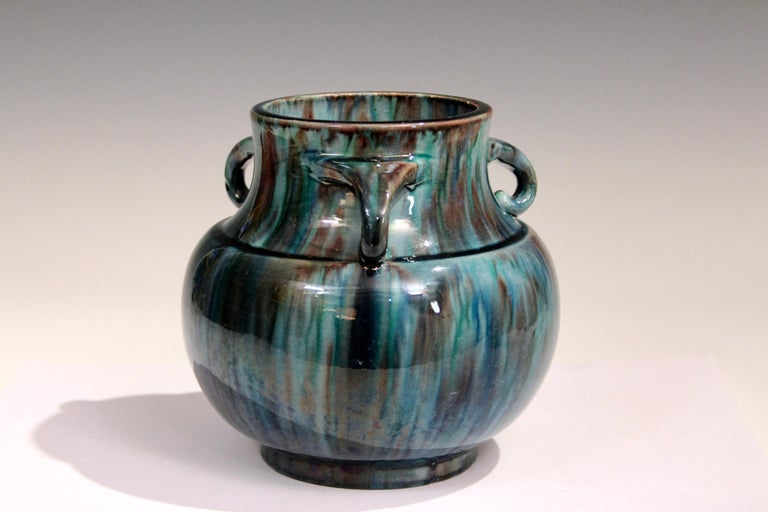 Awaji Pottery Art Deco Japanese Vintage Vase Blue Flambe Glaze For Sale ...