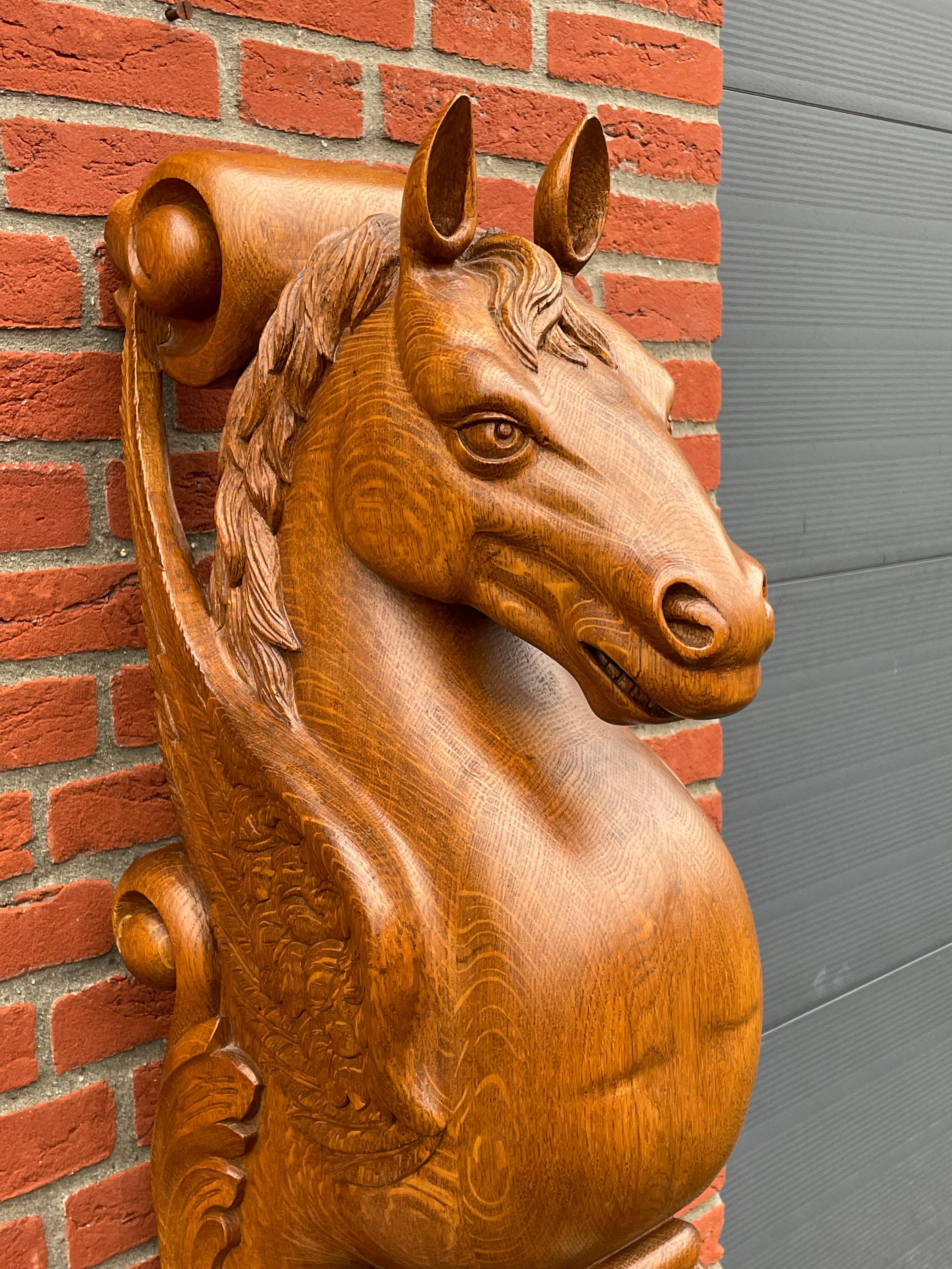 Awesome Hand Carved Oak Pegasus Winged Horse Sculpture Newel Post ...