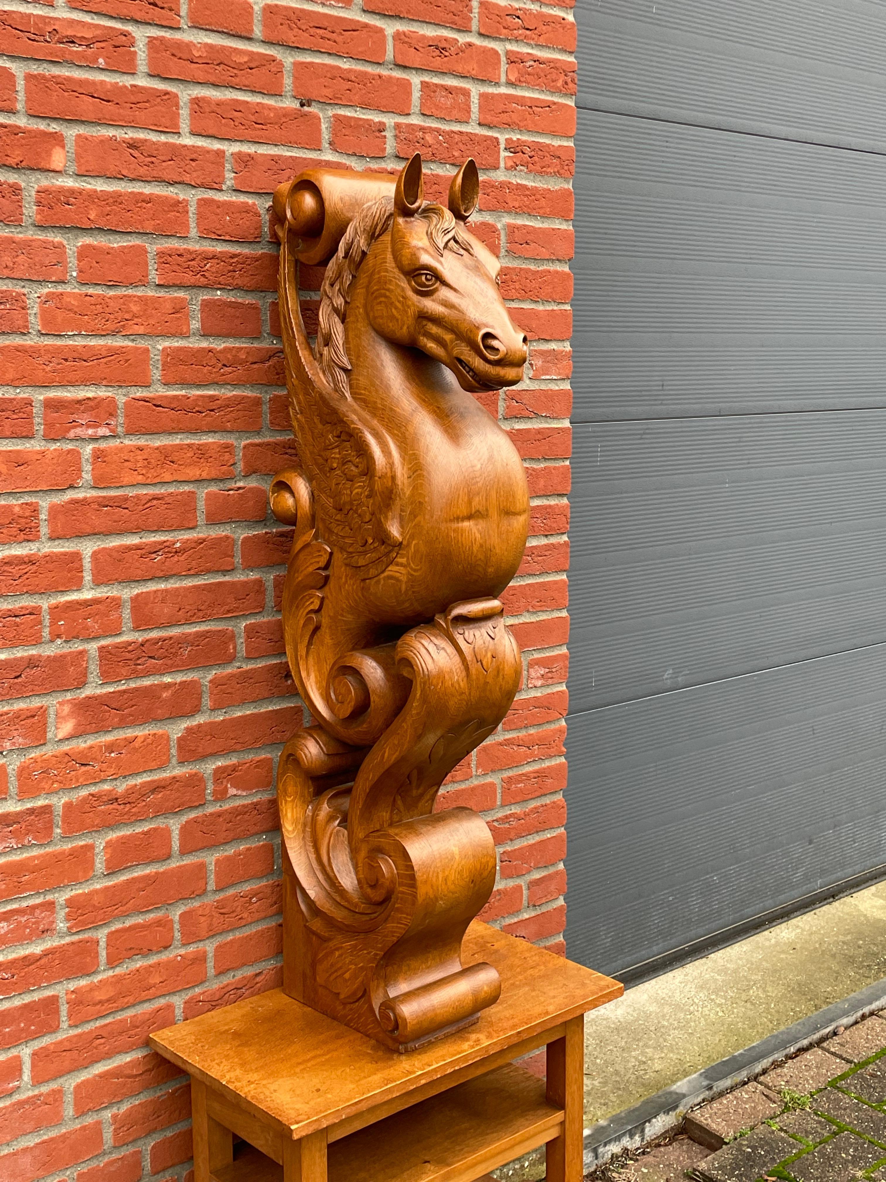Awesome Hand Carved Oak Pegasus Winged Horse Sculpture Newel Post ...