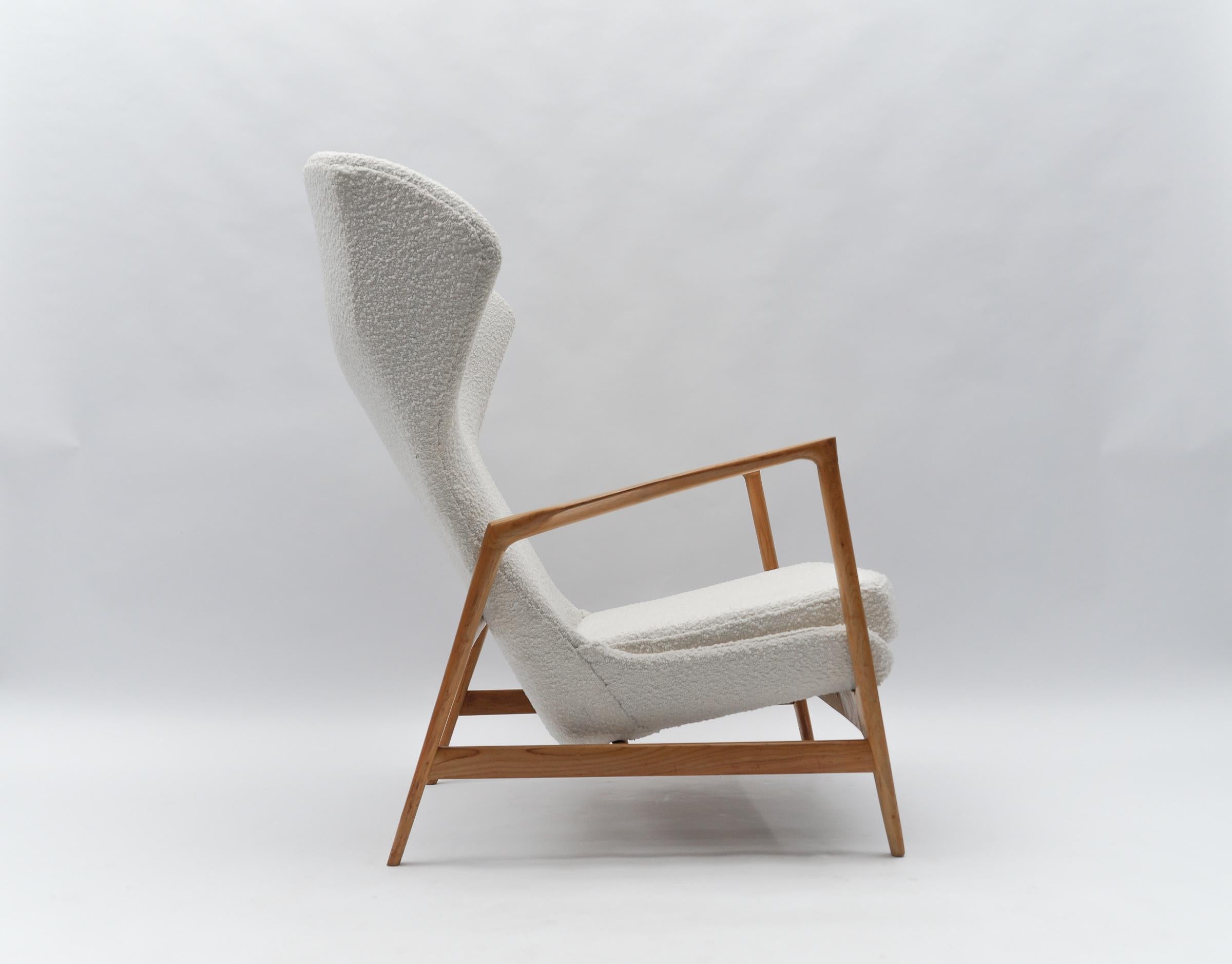 Awesome Italian Mid-Century Modern Wingback Armchair in White Boucle ...