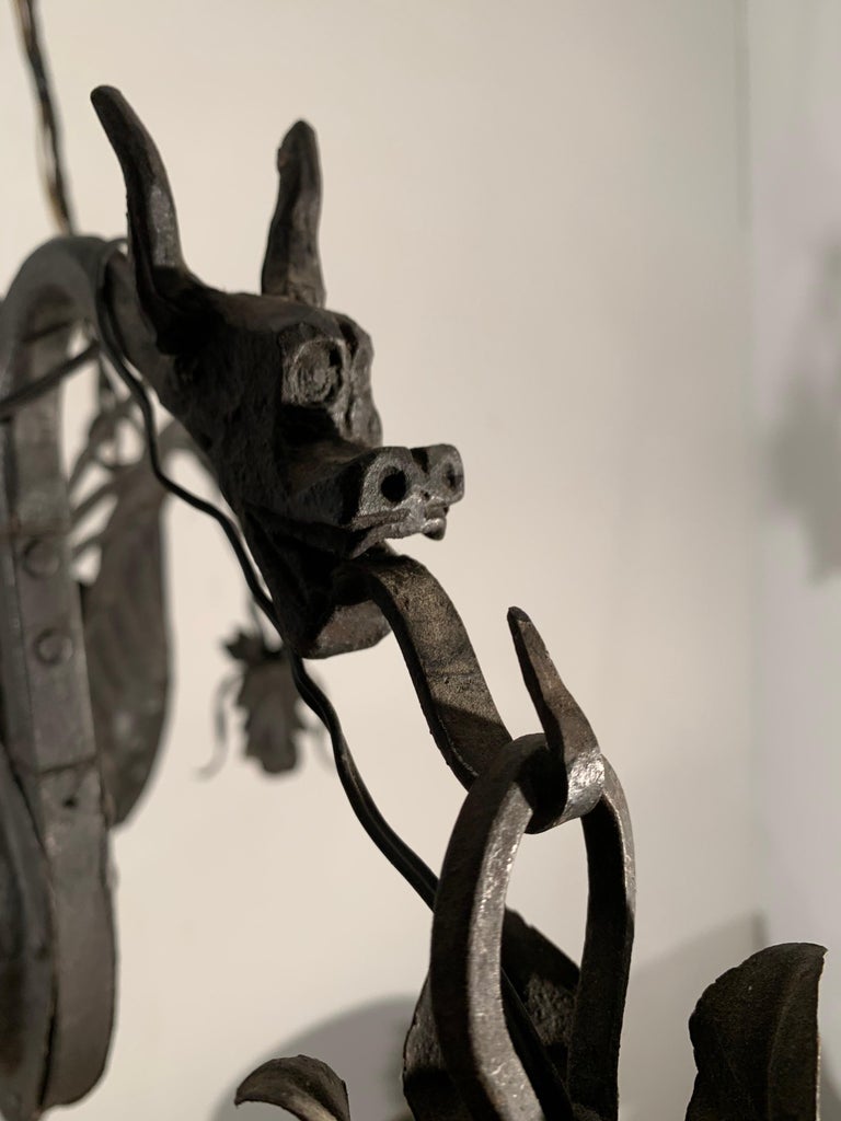Awesome Italian Pendant / Metal Art Light Fixture with Flying Dragon ...