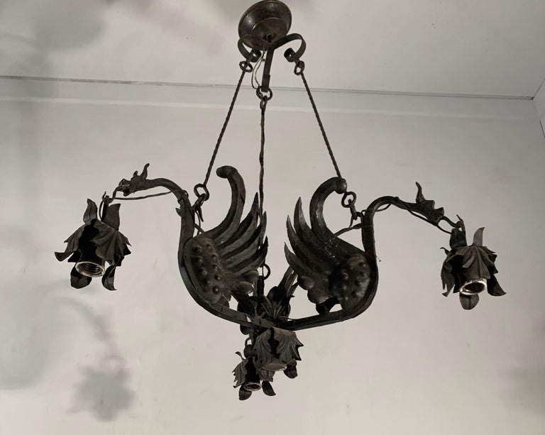 Awesome Italian Pendant / Metal Art Light Fixture with Flying Dragon ...