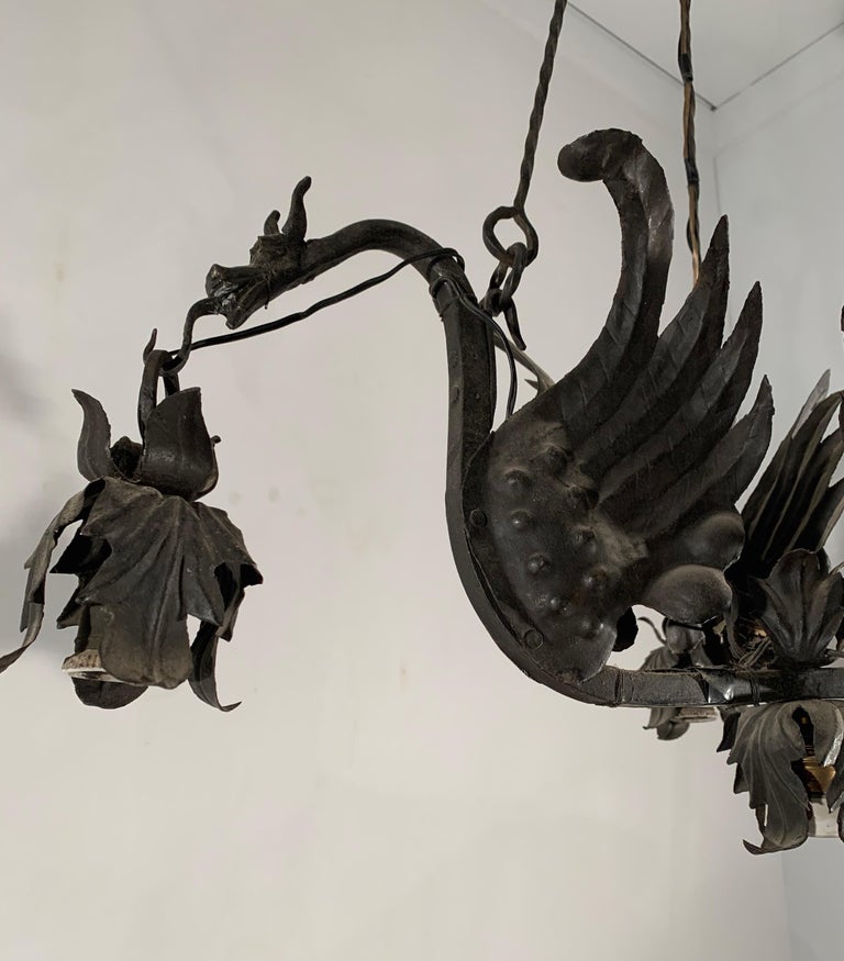 Awesome Italian Pendant / Metal Art Light Fixture with Flying Dragon ...