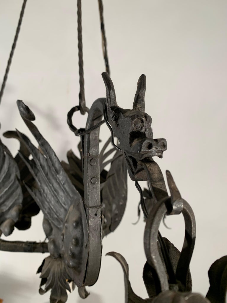 Awesome Italian Pendant / Metal Art Light Fixture with Flying Dragon ...