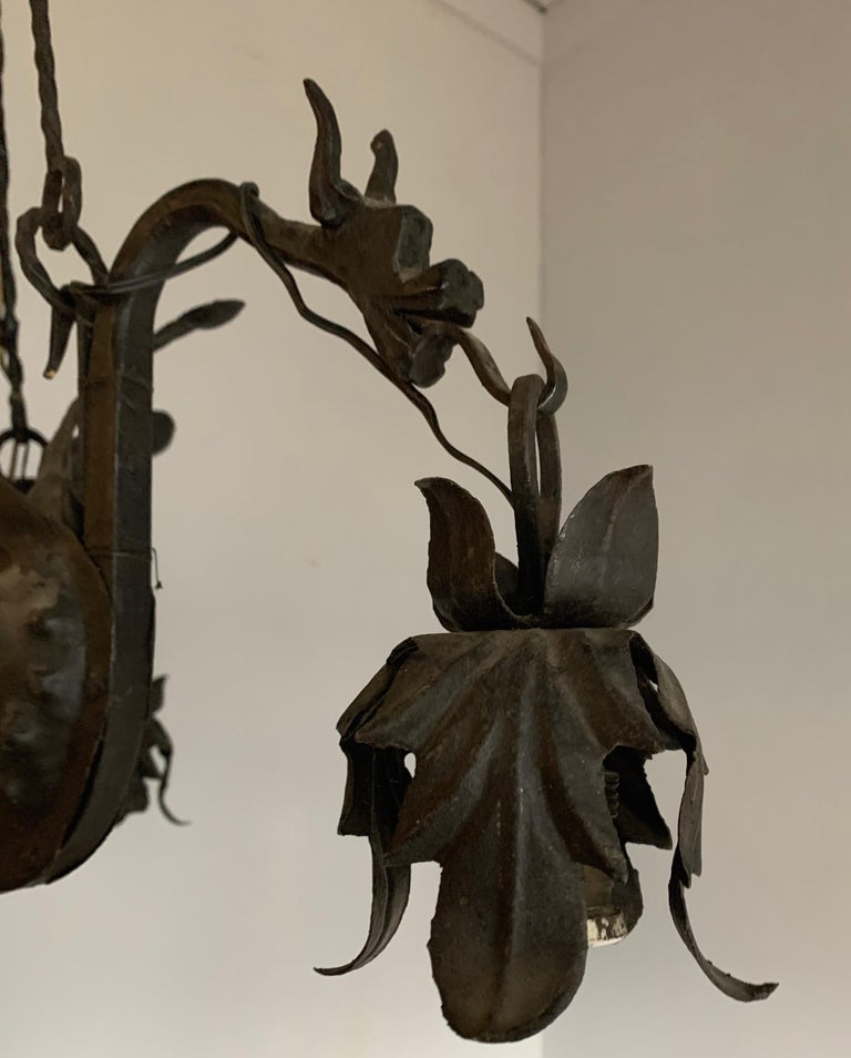 Awesome Italian Pendant / Metal Art Light Fixture with Flying Dragon ...