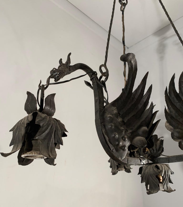 Awesome Italian Pendant / Metal Art Light Fixture with Flying Dragon ...