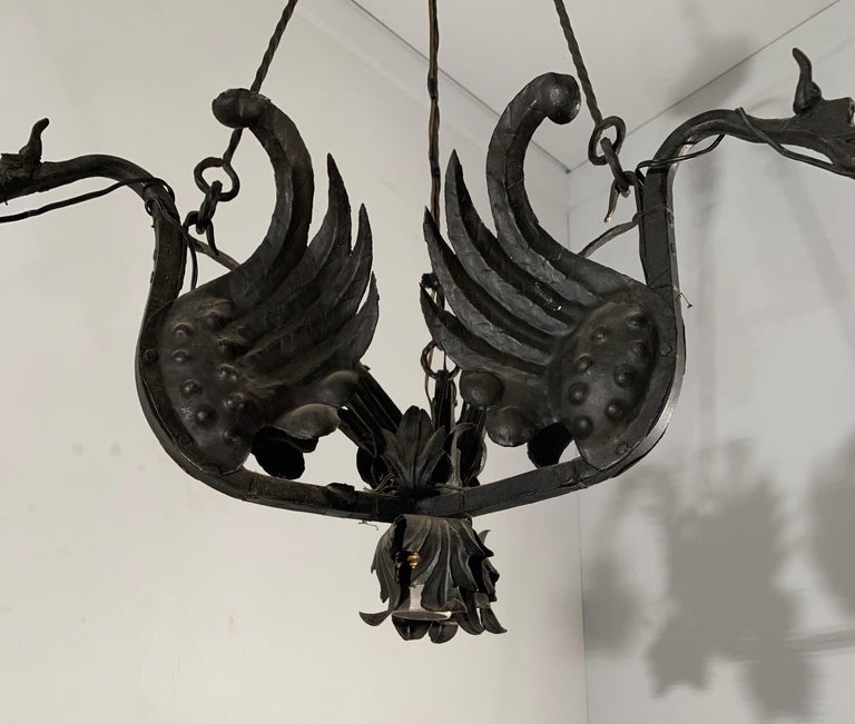 Awesome Italian Pendant / Metal Art Light Fixture with Flying Dragon ...