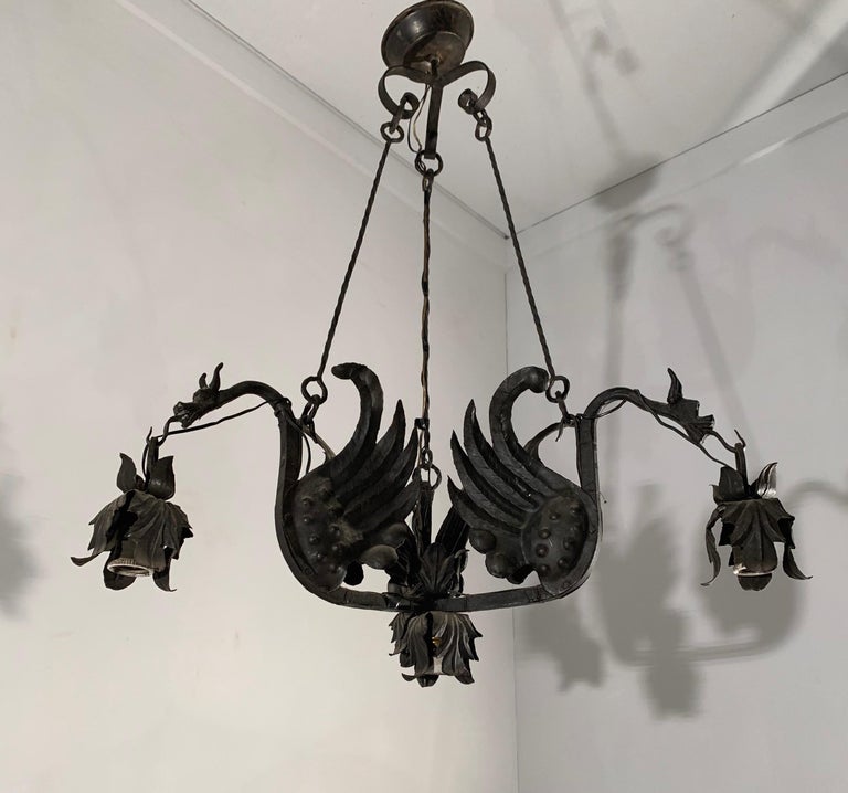 Awesome Italian Pendant / Metal Art Light Fixture with Flying Dragon ...