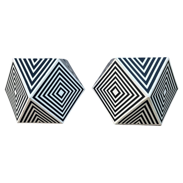Awesome Pair of Geometric black and white resin stools or end tables ...