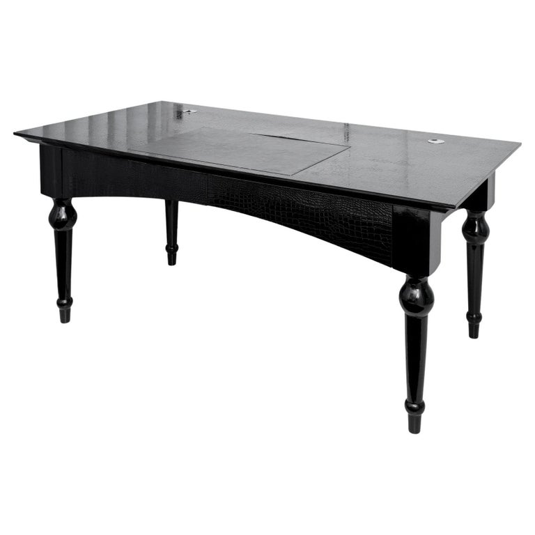 A&X Ambassador Black Crocodile Lacquer Desk For Sale at 1stDibs