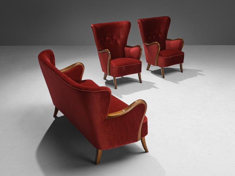 Axel Christensen Danish Sofa in Burgundy Velvet For Sale at 1stDibs