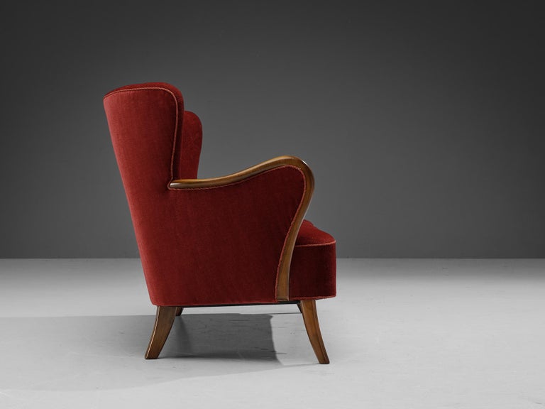Axel Christensen Danish Sofa in Burgundy Velvet For Sale at 1stDibs