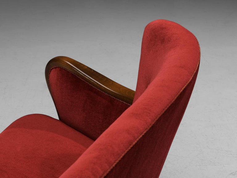 Axel Christensen Danish Sofa in Burgundy Velvet For Sale at 1stDibs