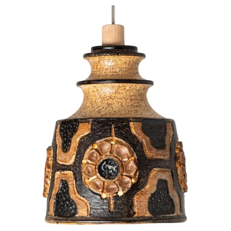 Flat Brown Ceramic Pendant Light, Denmark, 1970 For Sale at 1stDibs