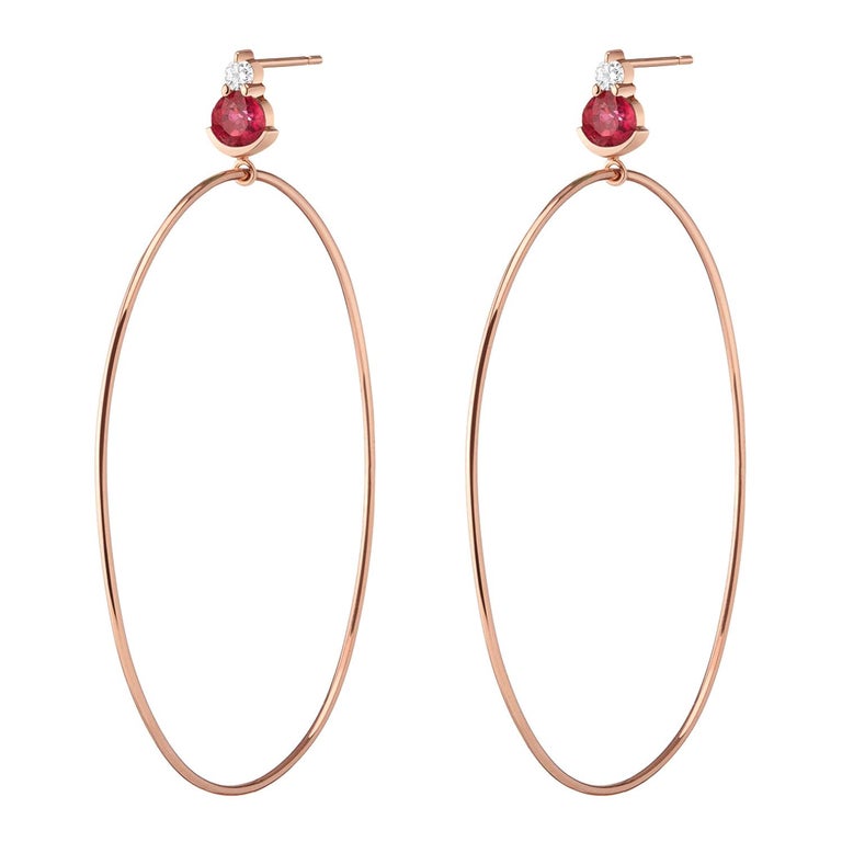 Ayda Hoops, Rose Gold and Ruby Hoops For Sale at 1stDibs