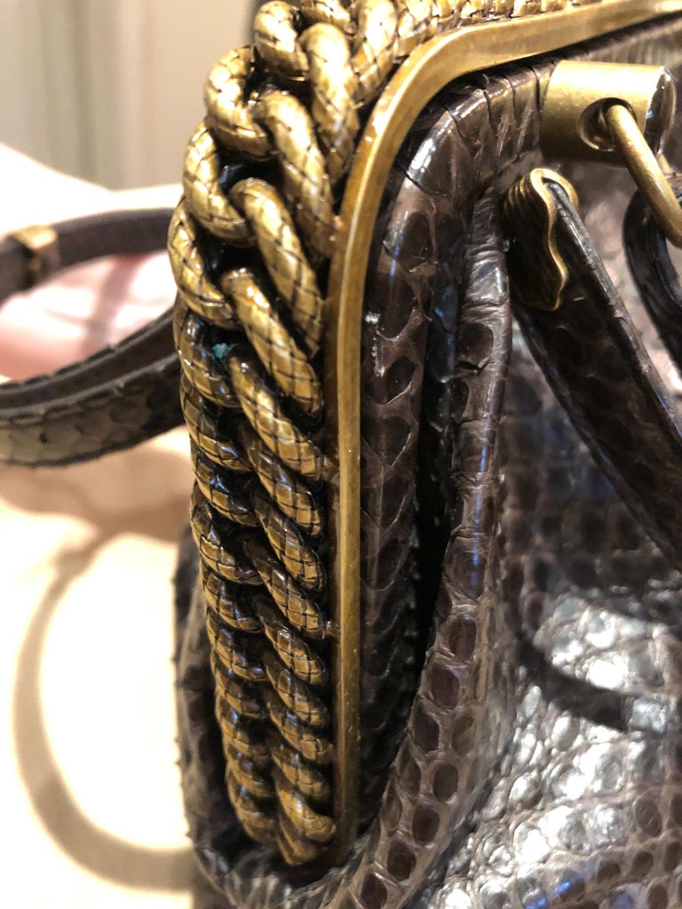 Ayers Bottega Veneta Kari Frame Baguette Snakeskin Hobo Bag Purse For ...