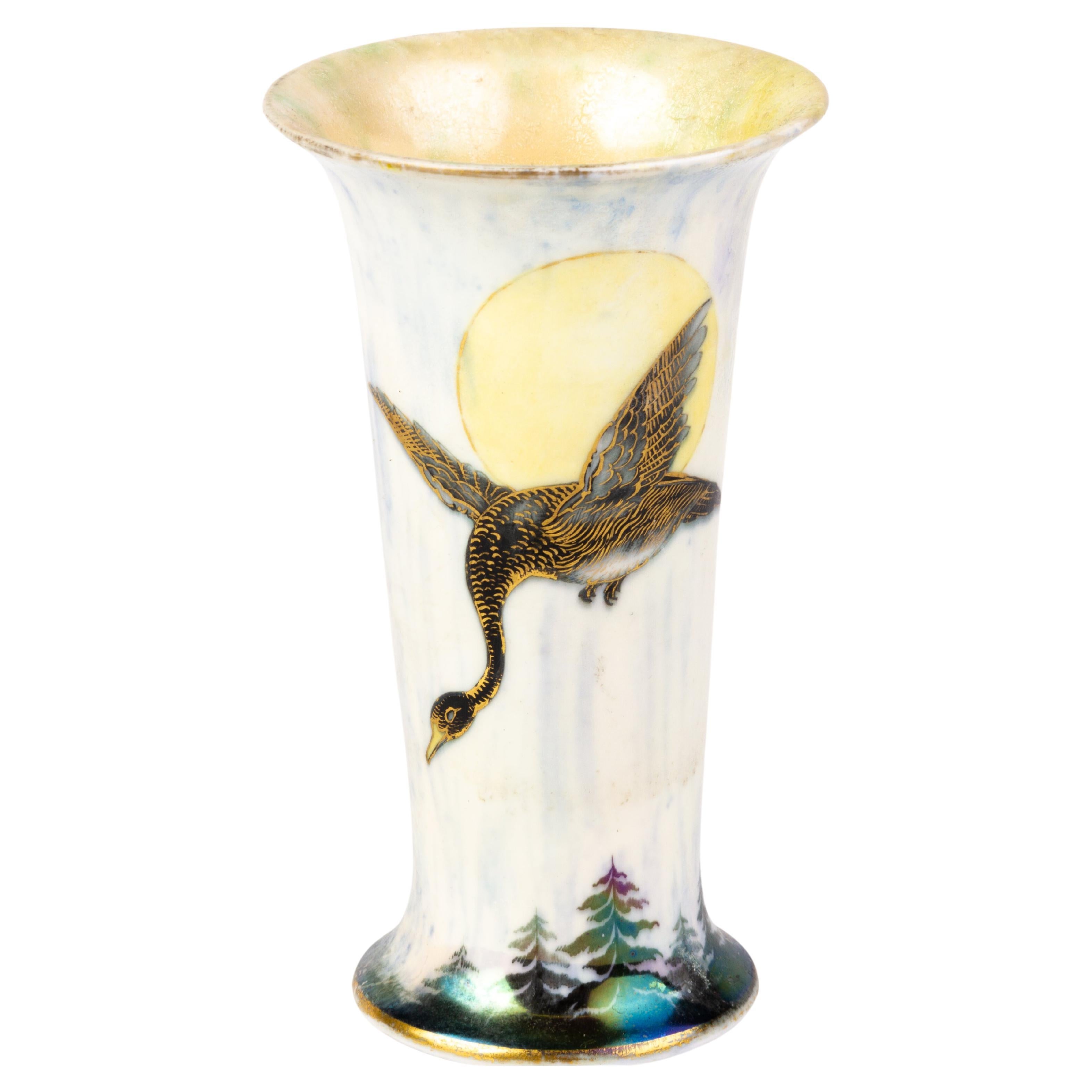 Aynsley Lustre Vase with Flying Ducks For Sale at 1stDibs