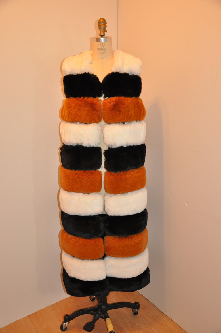 Azalea Wang Simply Glorious Tri-Colored Maxi Faux Fur "Fox" Open Vest ...