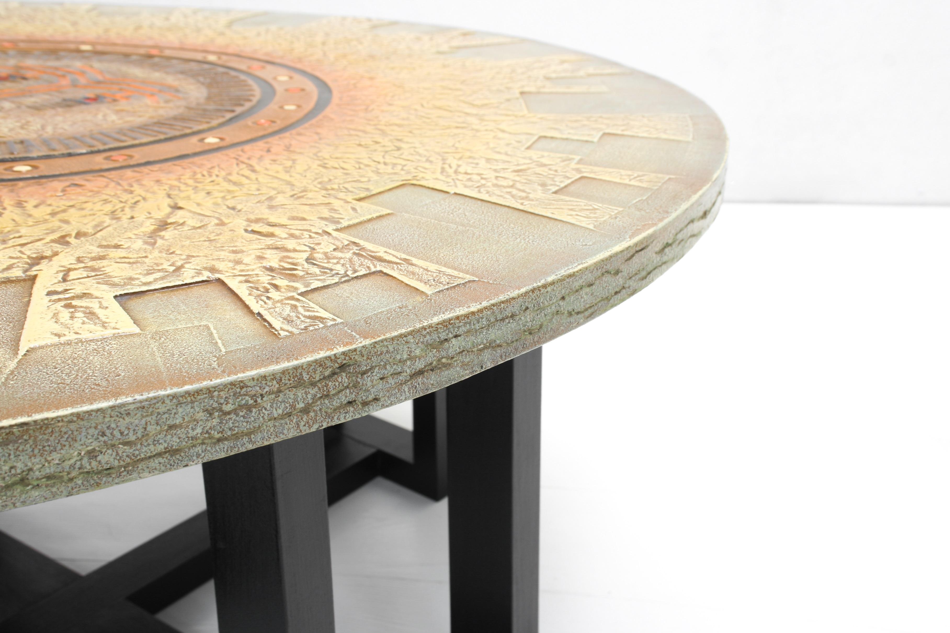 Aztec Relief Art Sunburst Coffee Table by DK For Sale at 1stDibs