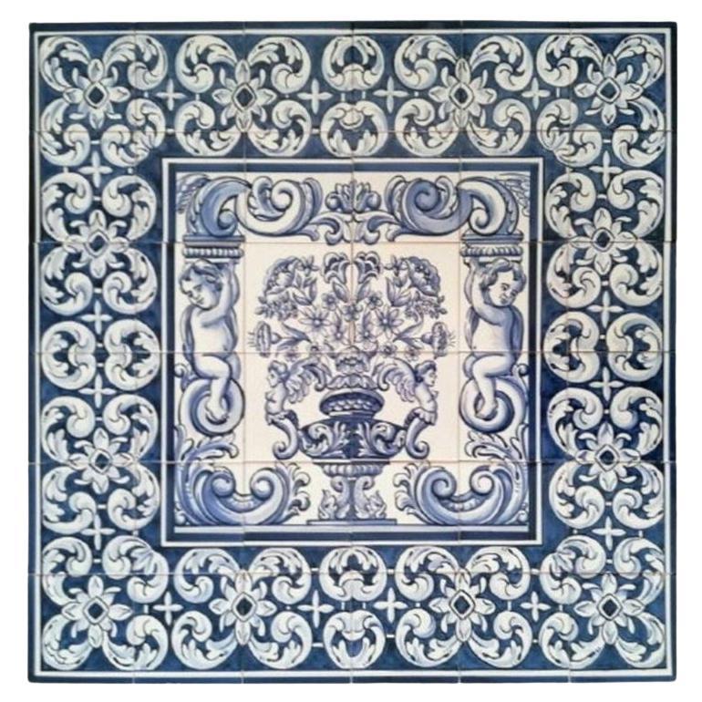 Azulejos Portuguese Hand Painted Tile Panel "Flowers and Cherubs ...