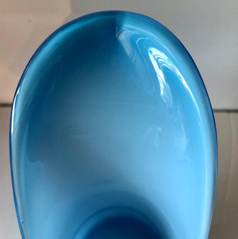 Azure Blue Over White Cased Venetian Glass Pitcher with Darker Blue ...