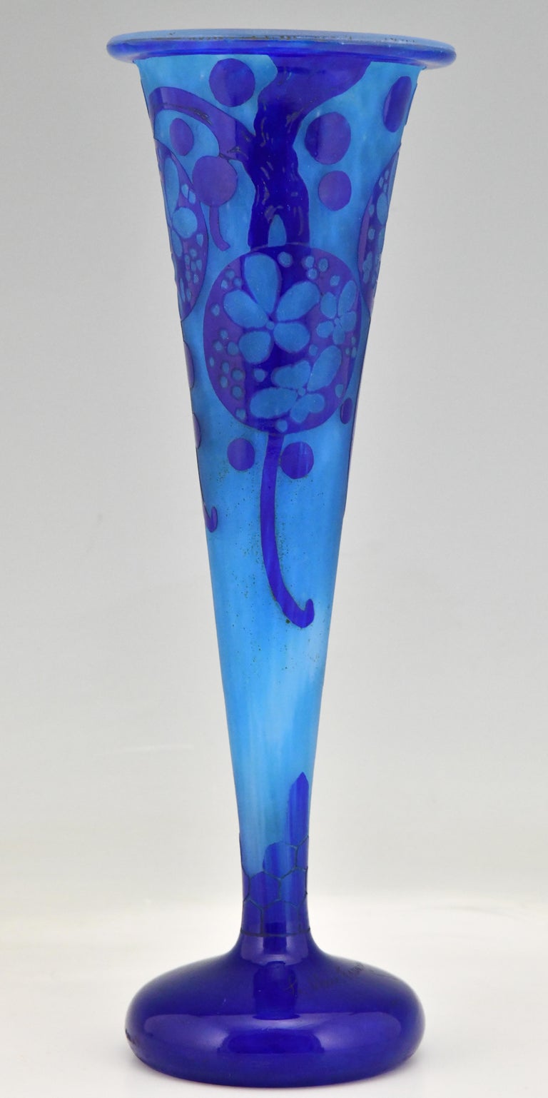 Azurette Art Deco Blue Cameo Glass Vase by Charles Schneider Le Verre ...