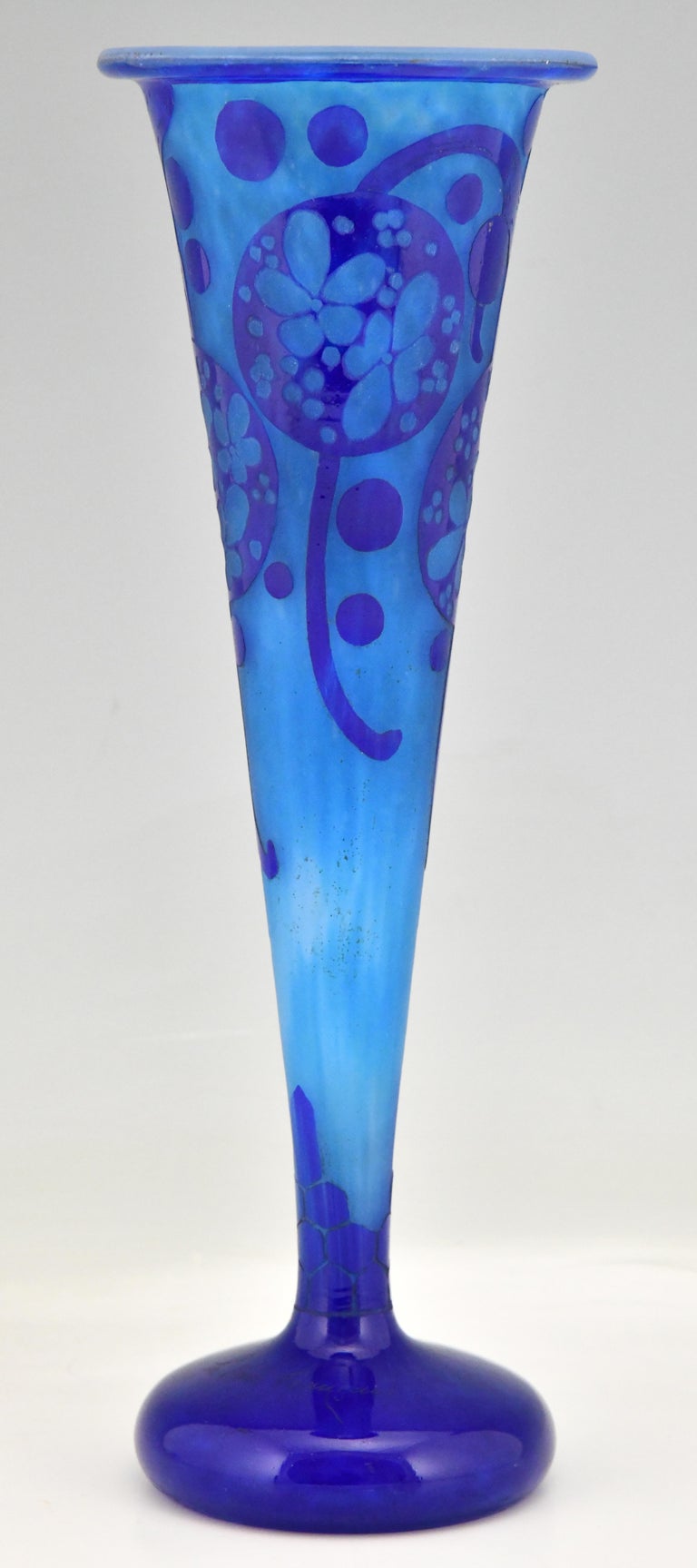 Azurette Art Deco Blue Cameo Glass Vase by Charles Schneider Le Verre ...