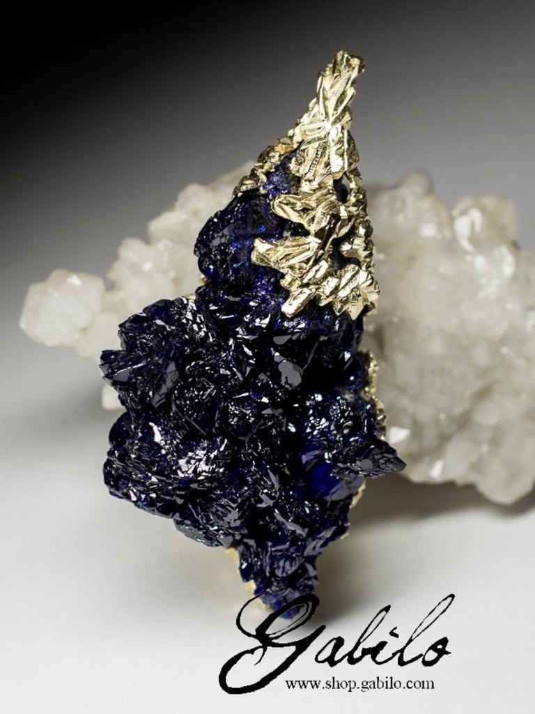 Azurite Crystal Cluster Gold Pendant Deep Blue Magic style For Sale at ...