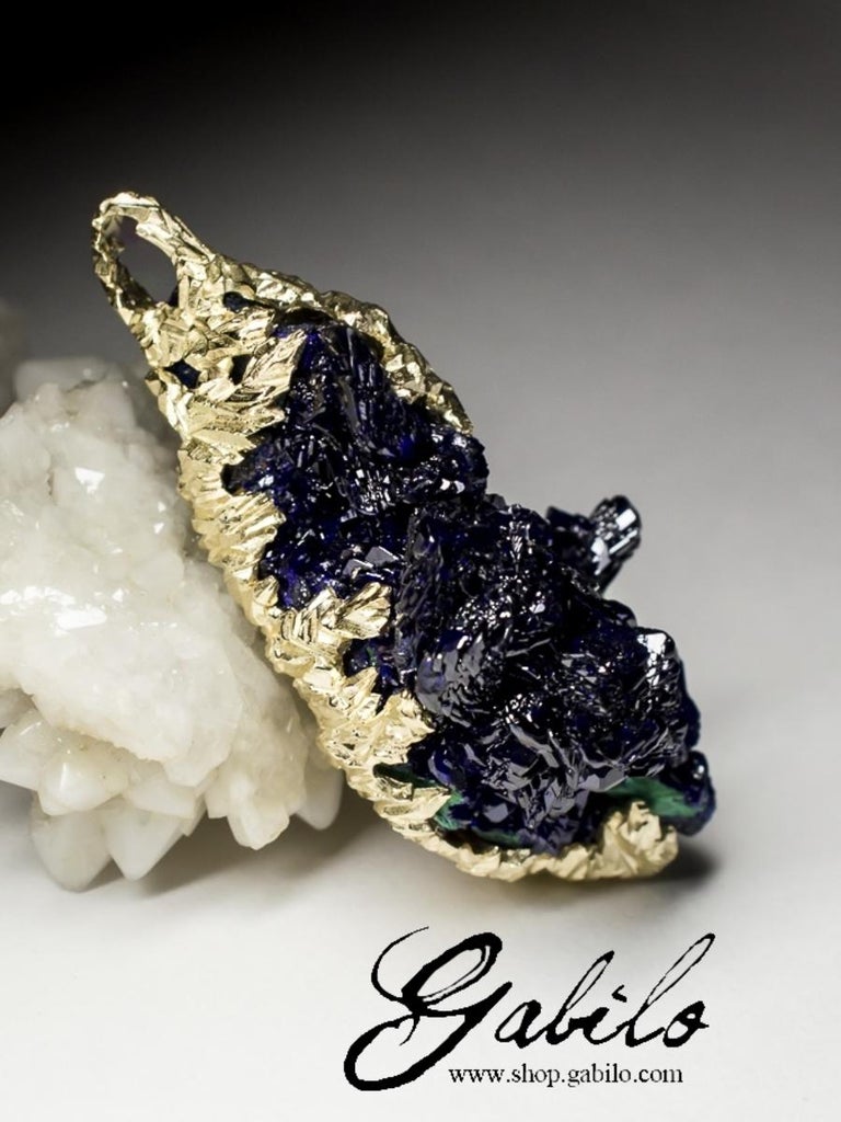 Azurite Crystal Gold Pendant Nugget Deep Blue Nature Devotion Style For ...