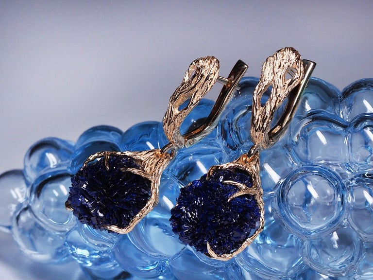 Azurite Crystals Earrings Gold Pendant Deep Blue Gemstone Dangle For ...