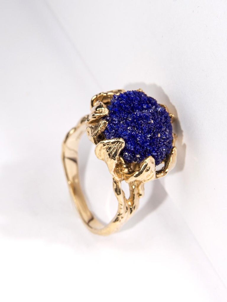 Azurite Gold Ring Natural Deep Blue Raw Crystal Flower petals For Sale ...